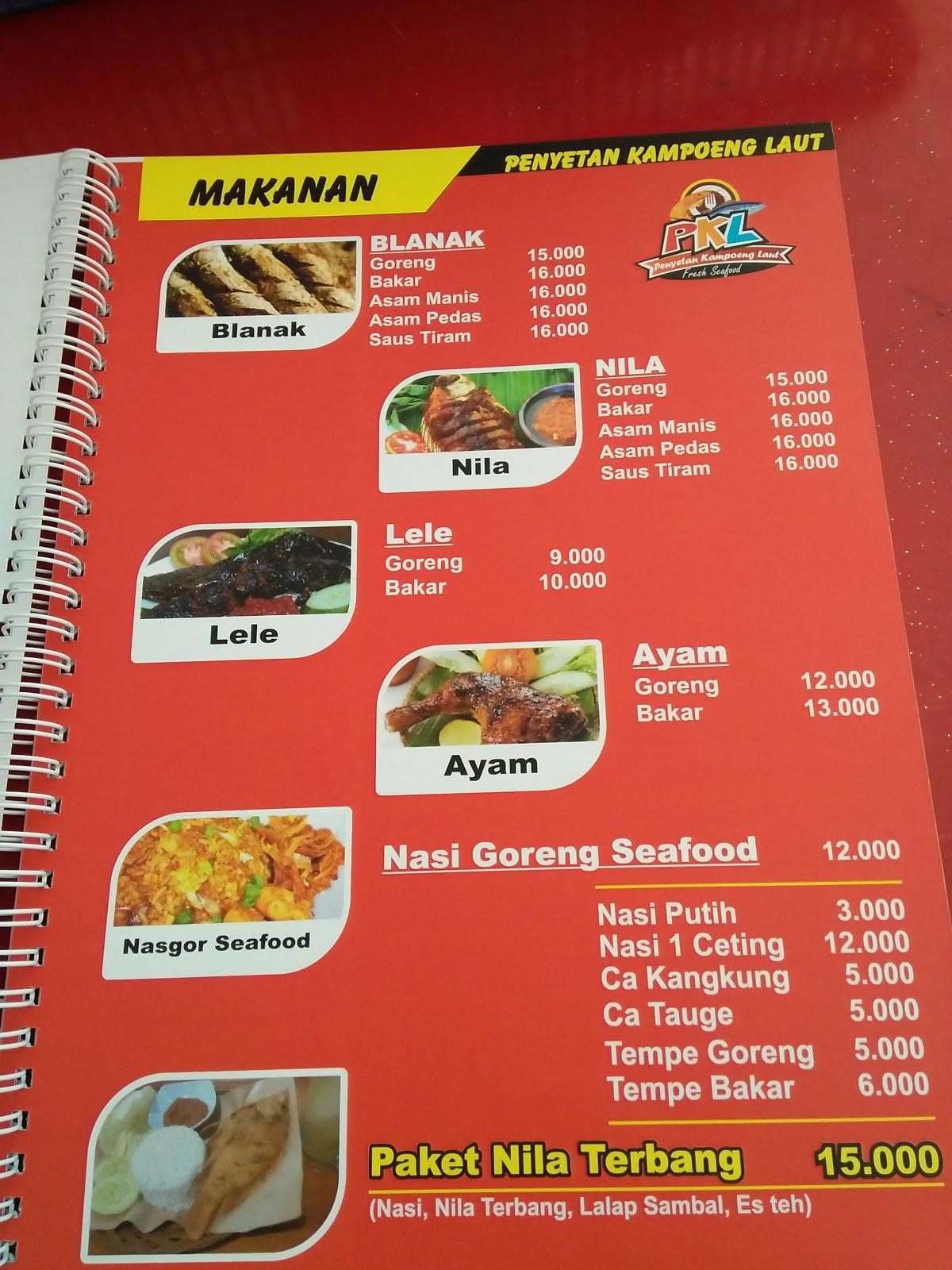 Menu at Penyetan Kampoeng Laut restaurant, Banjararum