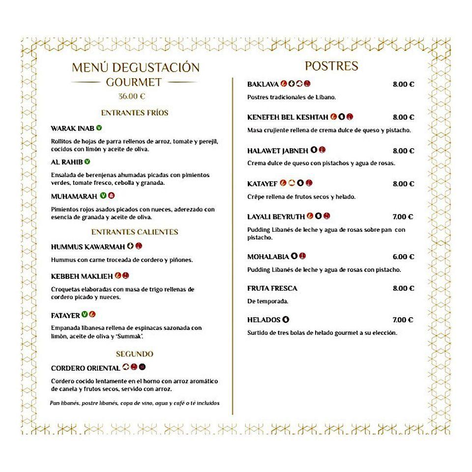 Menu at Restaurante Libanés Rotana, Palma