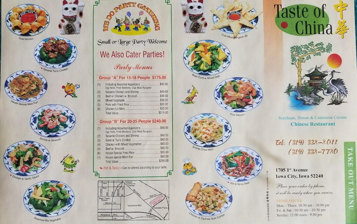 Menu at Taste of China Chinese Restaurant, Iowa City, S 1st Ave