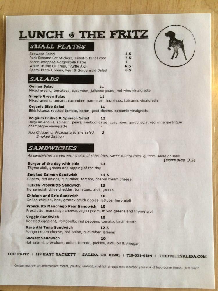 Menu at The Fritz pub & bar, Salida