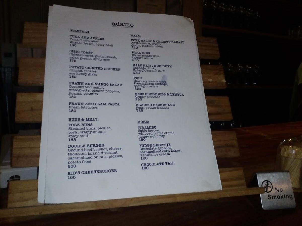 Menu at Adamo Dumaguete restaurant, Dumaguete, Tindalo St