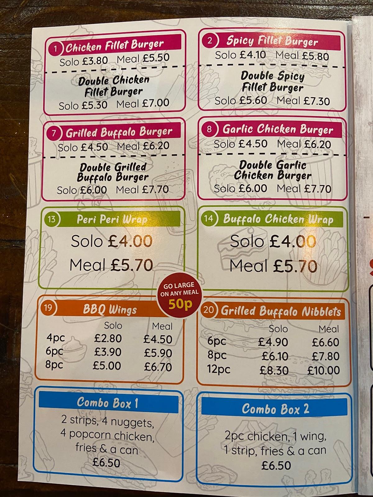 Menu at Cluck'A'rito restaurant, Manchester