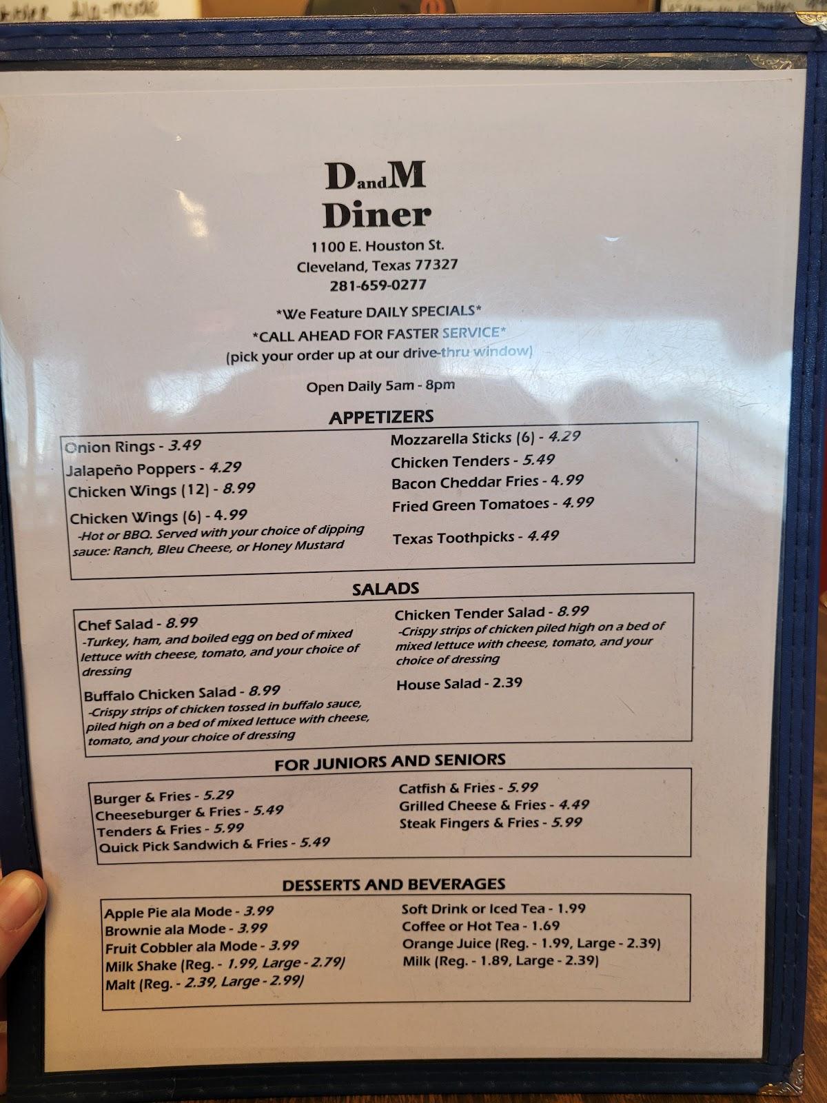 Menu at D & M Diner cafe, Cleveland