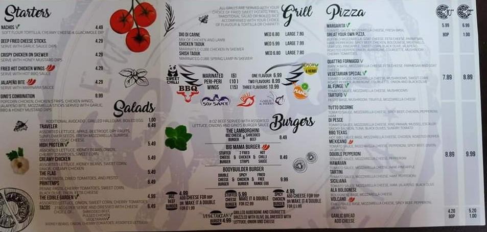 Menu at Gino's restaurant, Liverpool