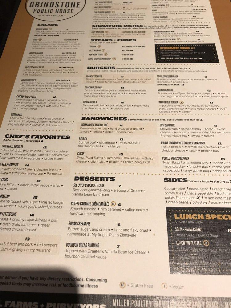 Menu at Grindstone Public House, Noblesville