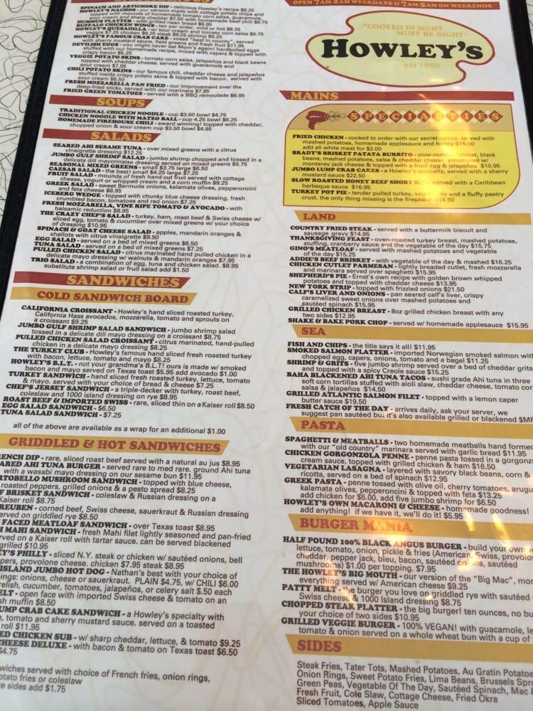 Menu at Howley's Restaurant, West Palm Beach