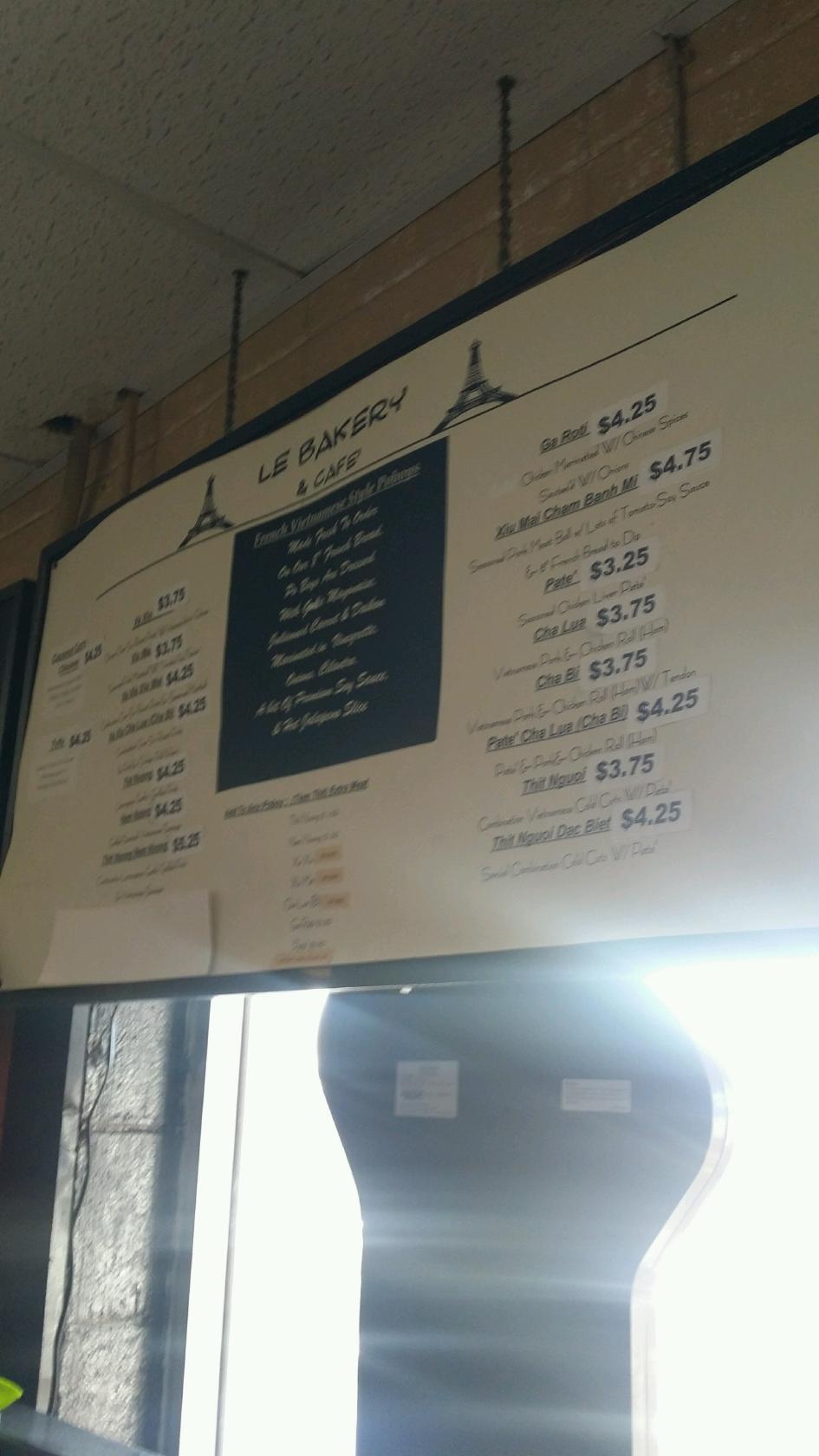 Menu at Le Bakery, Biloxi