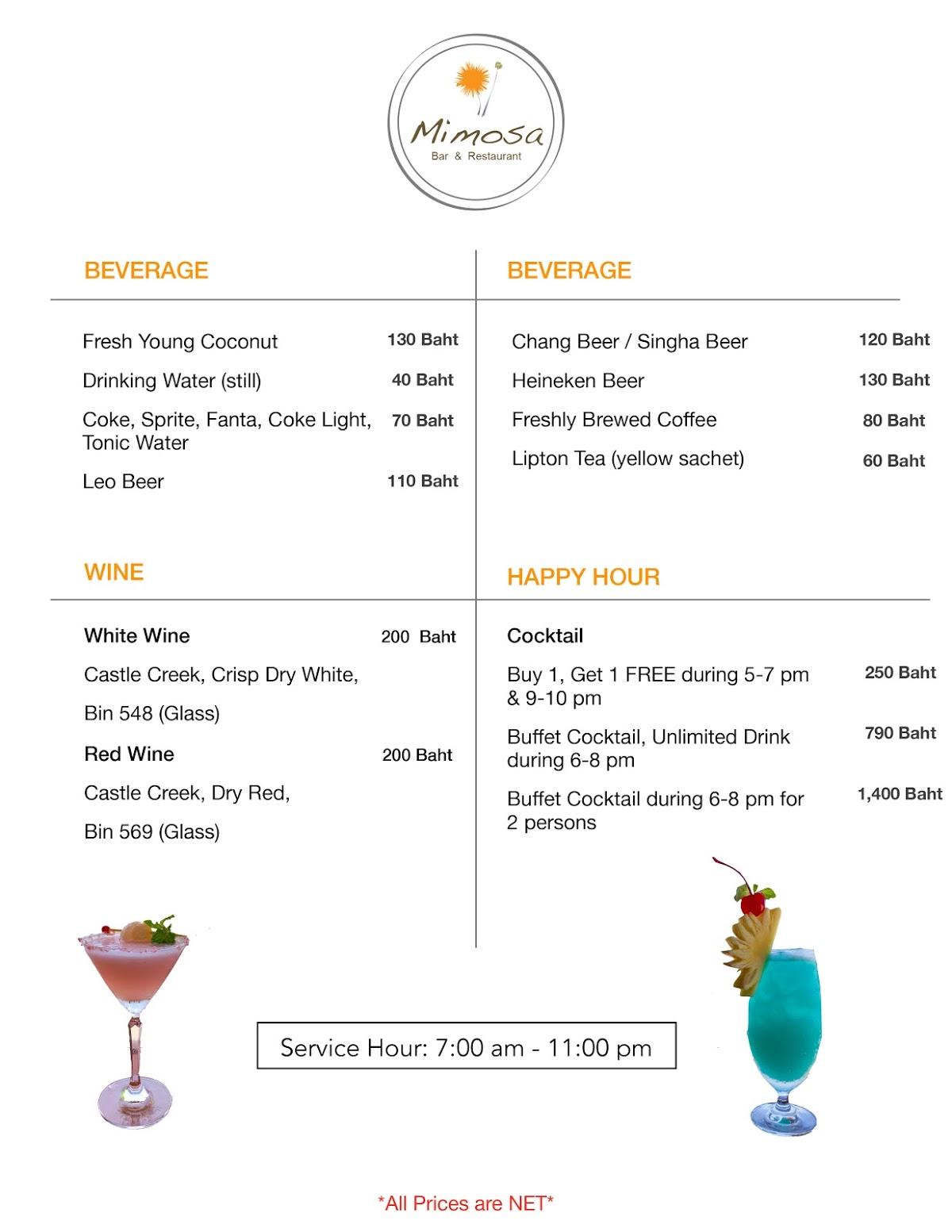 Menu at Mimosa Bar & Restaurant, Ko Samui
