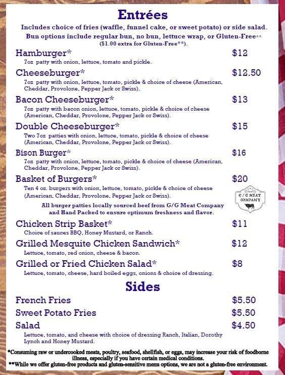 Carta de RD Bar & Grill - Rustic Diner, Burns