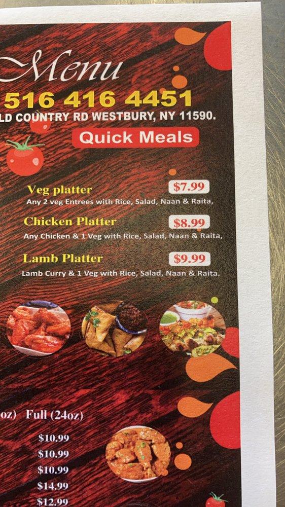 Menu at Spice grill Indian takeout restaurant, Westbury