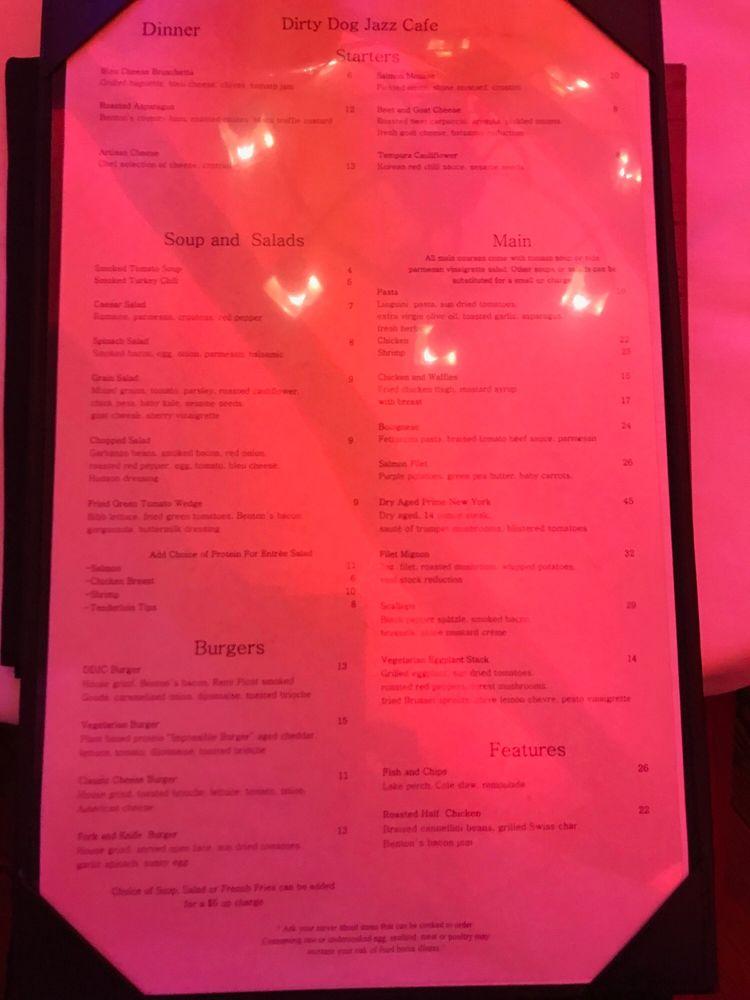 Menu at Dirty Dog Jazz Cafe, Grosse Pointe Farms