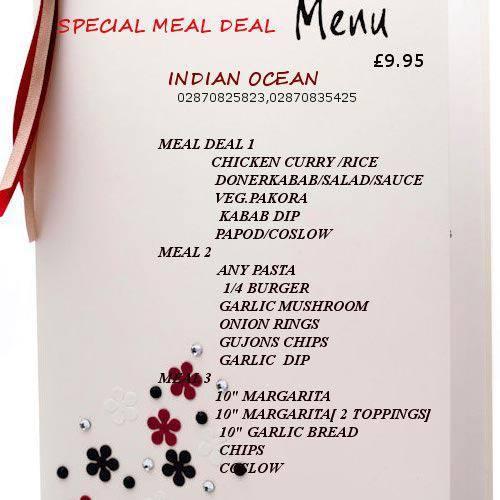 Menu at Indian Ocean Portstewart fast food, Portstewart
