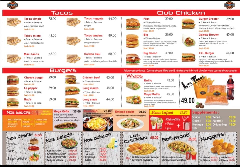 Speisekarte von Los TACOS restaurant, Casablanca, LOSTACOS ain choq ...