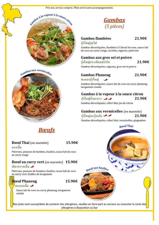 Menu au Muang Thaï restaurant, Colmar