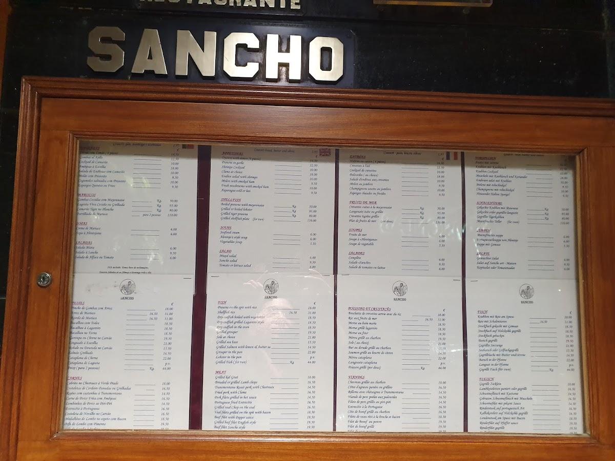 Menu at Sancho restaurant, Lisbon
