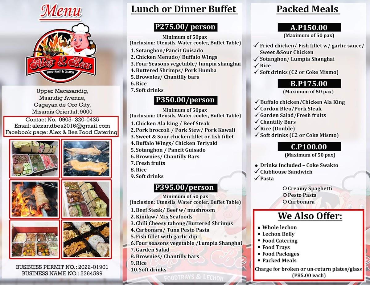 Menu at Alex & Bea Food Trays & Lechon, Cagayan de Oro