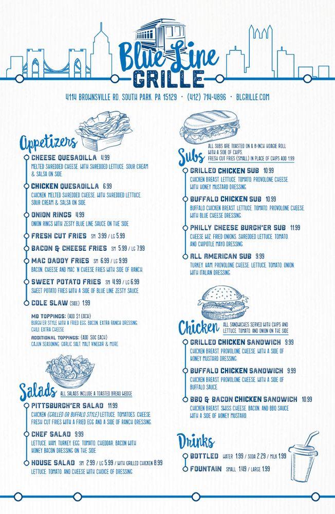 Menu at Blue Line Grille restaurant, South Park Township