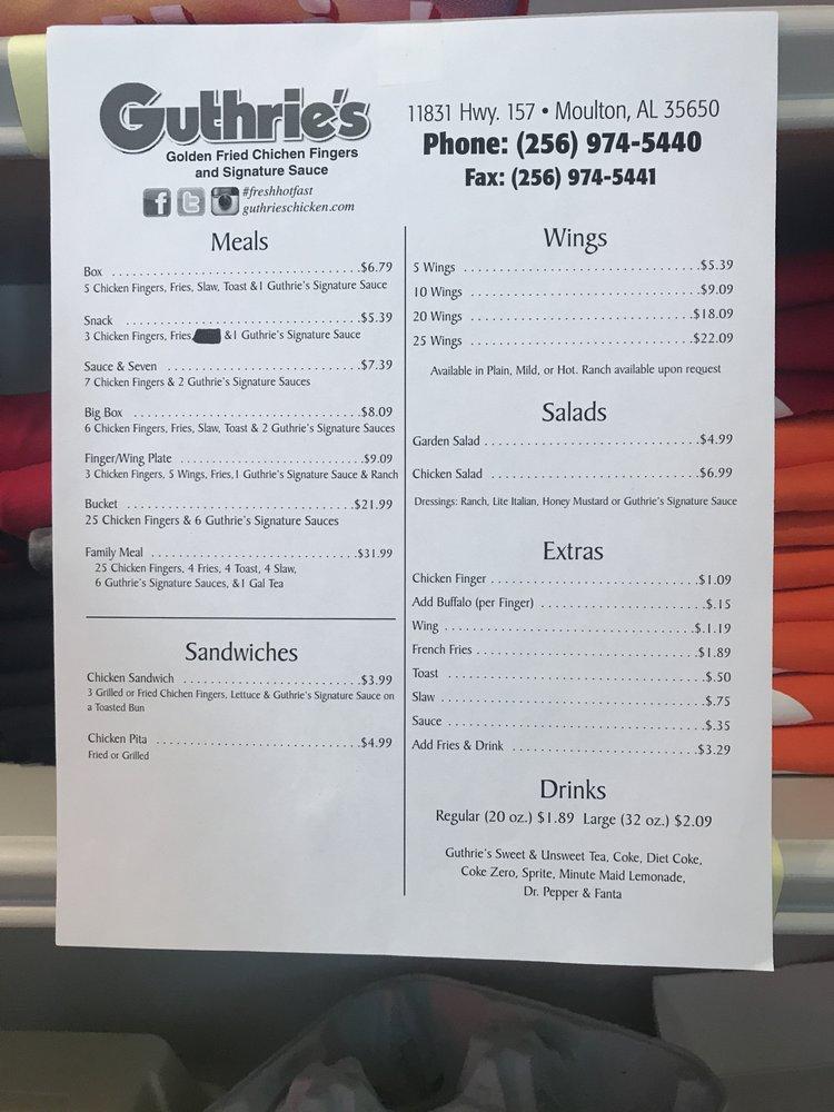 Menu at Guthries of Moulton fast food, Moulton