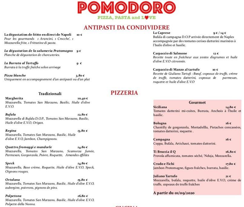 Carta del restaurante Pomodoro, Augny