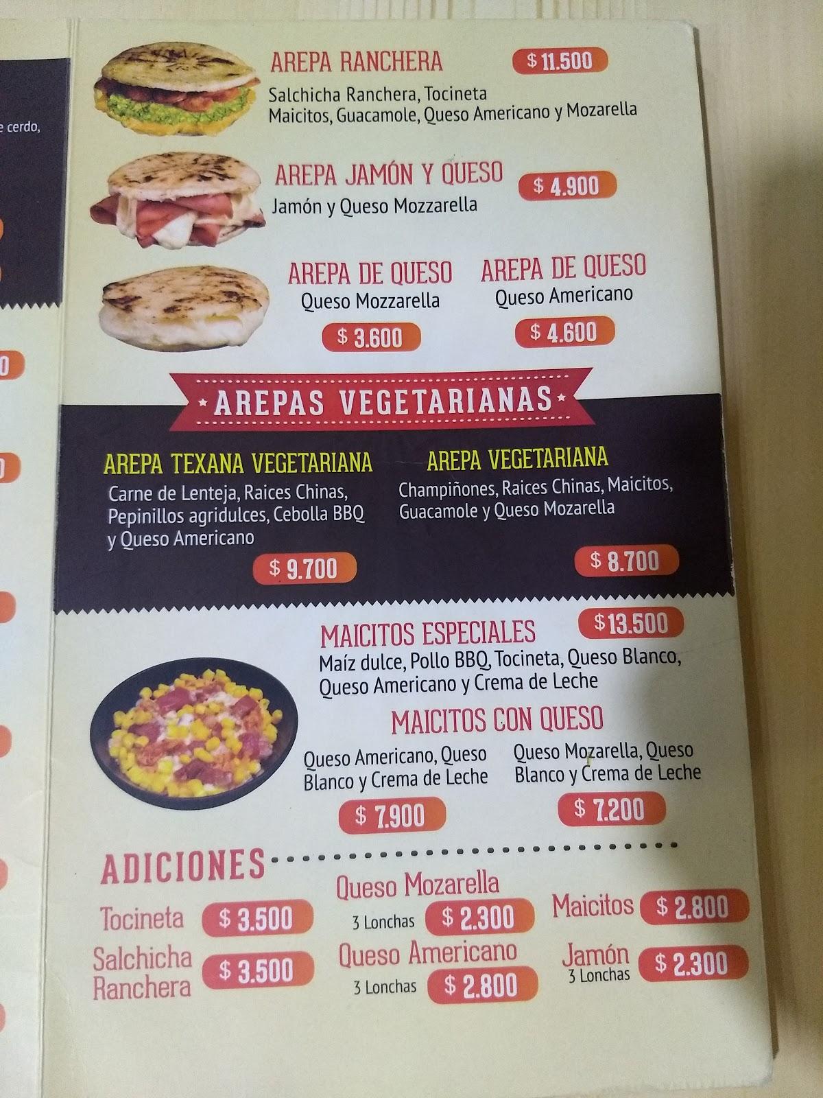 Menu at Que Arepa restaurant, Bello