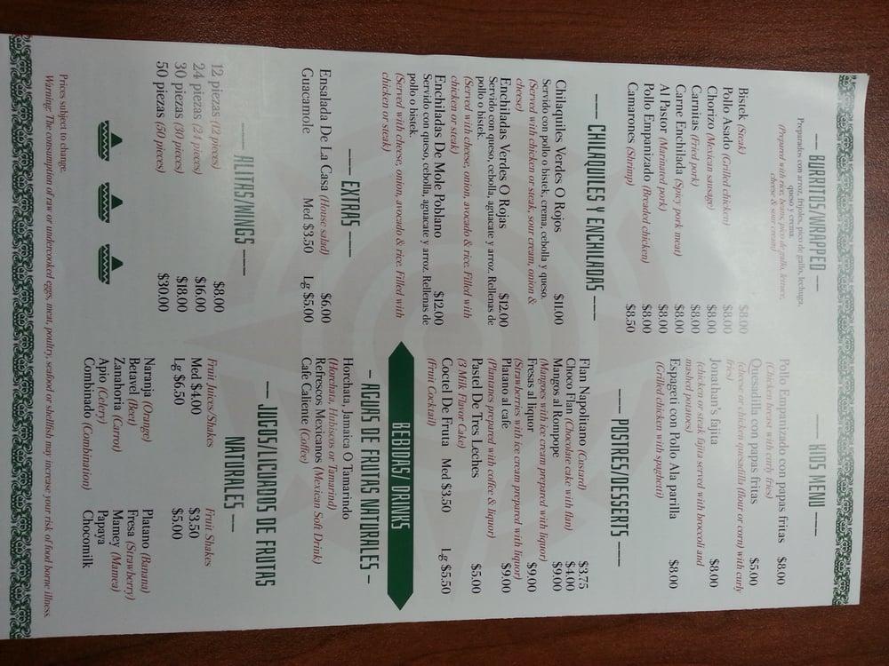 Carta de Restaurante Colosio, Swedesboro