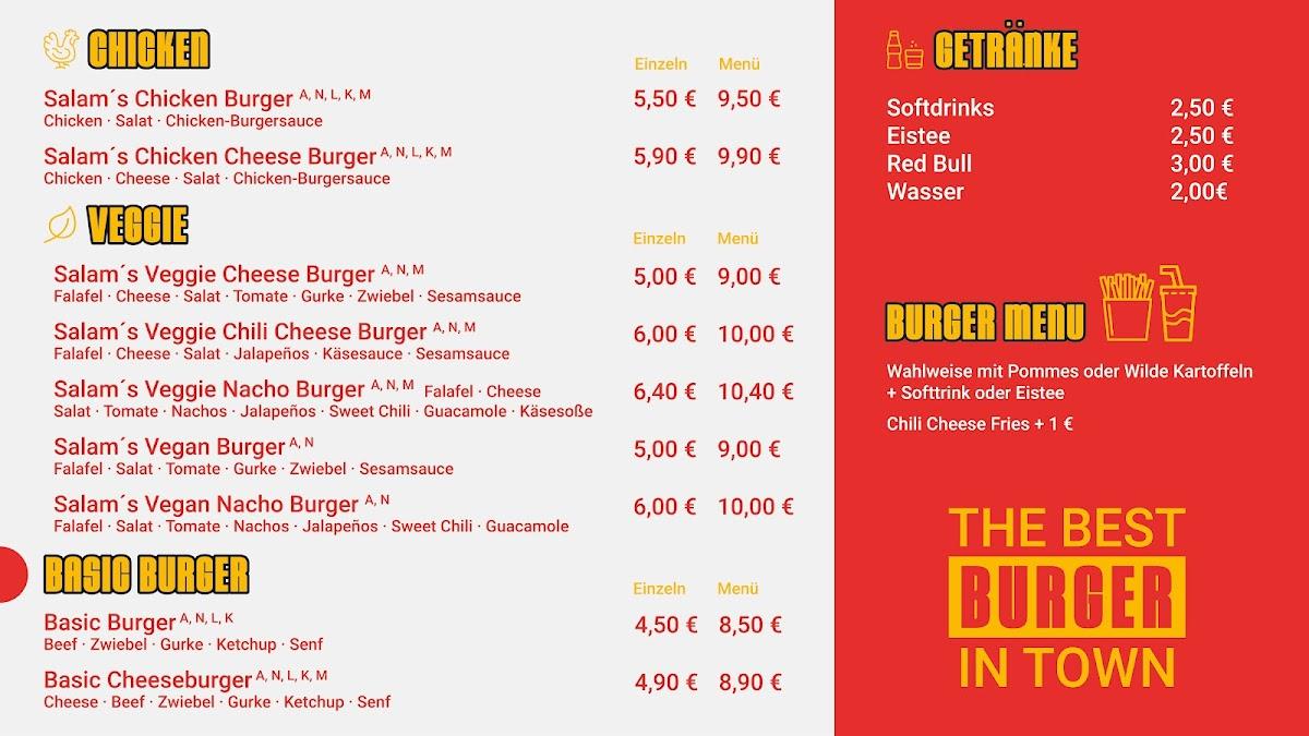 Speisekarte von Salam's Burger restaurant, Tübingen