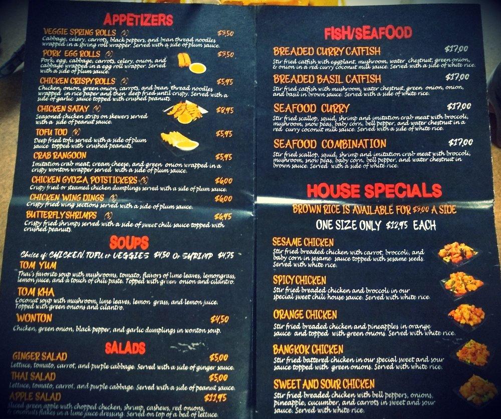 Menu at Spicy Bangkok Cafe, Allen Park