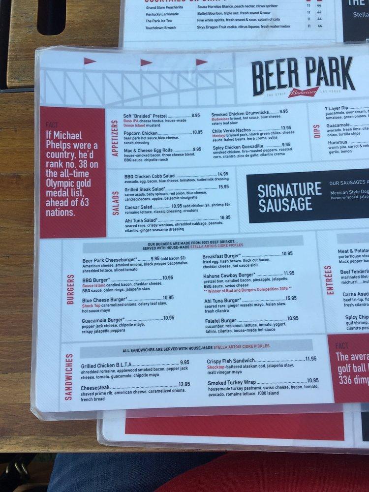 Menu at Beer Park pub & bar, Las Vegas, S Las Vegas Blvd