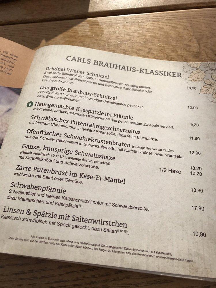 Menu at Carls Brauhaus pub & bar, Stuttgart