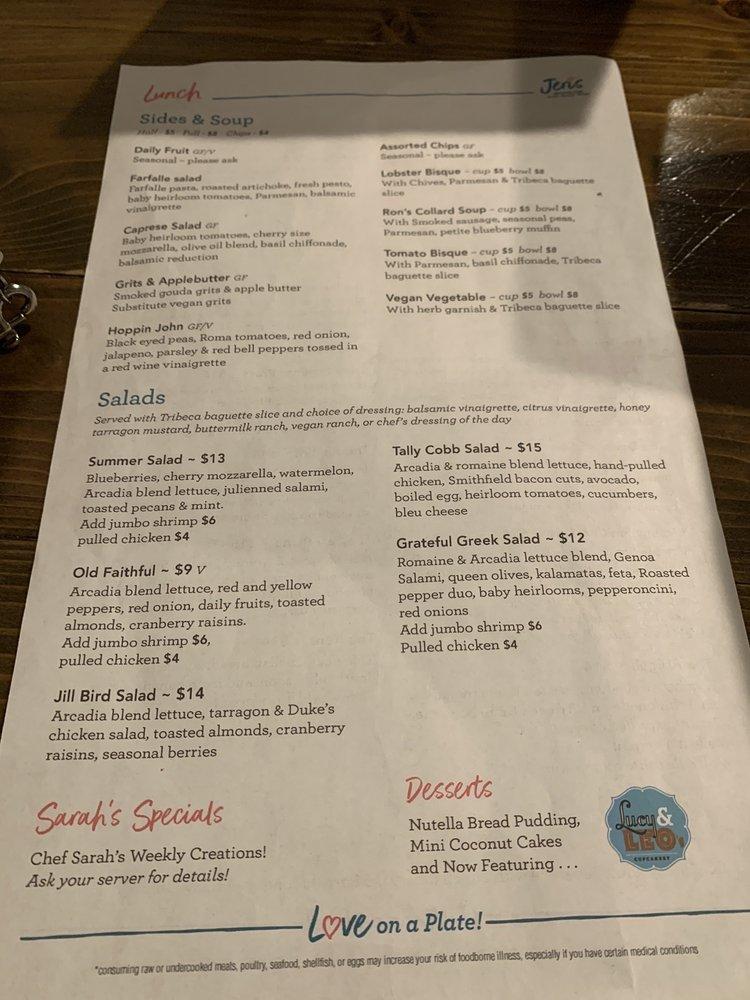 Carta de Jeri's Midtown Cafe, Tallahassee