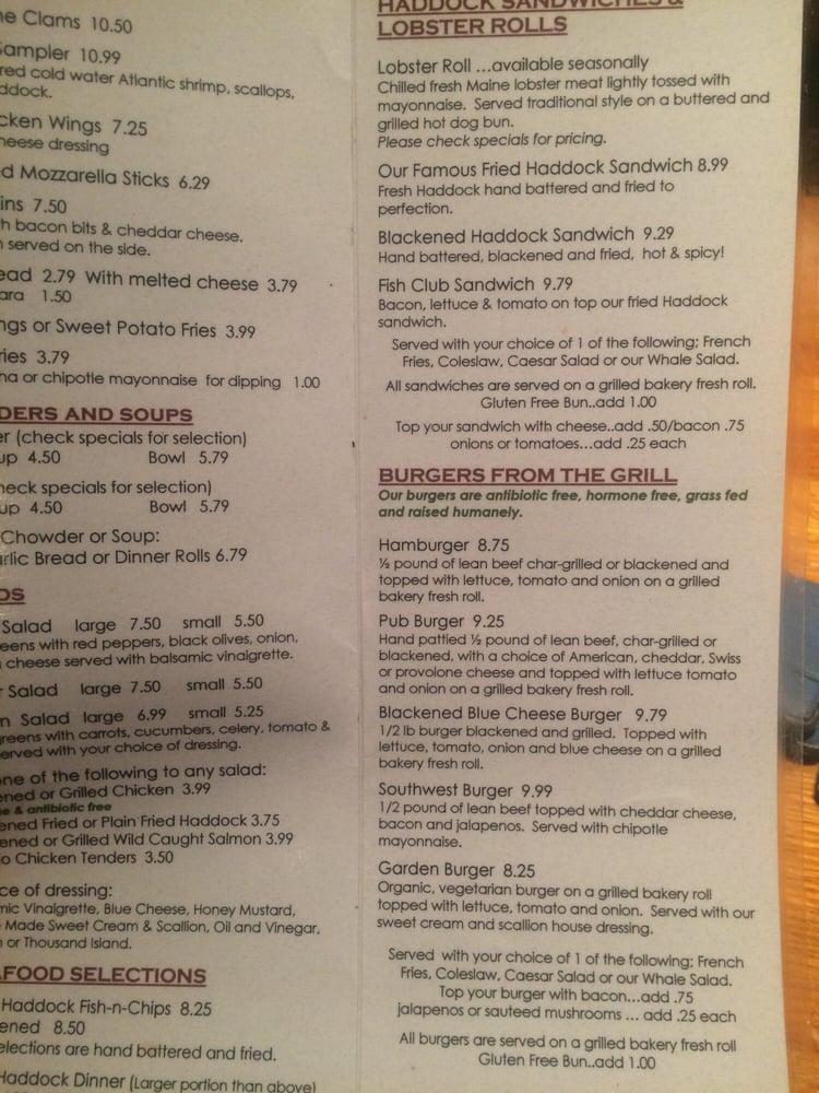 Menu at Thirsty Whale Tavern pub & bar, Bar Harbor