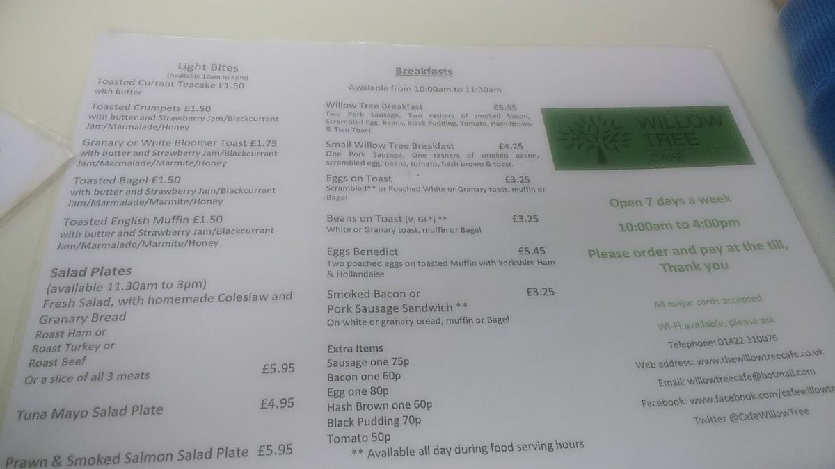 Menu at Willow Tree Cafe, Greetland