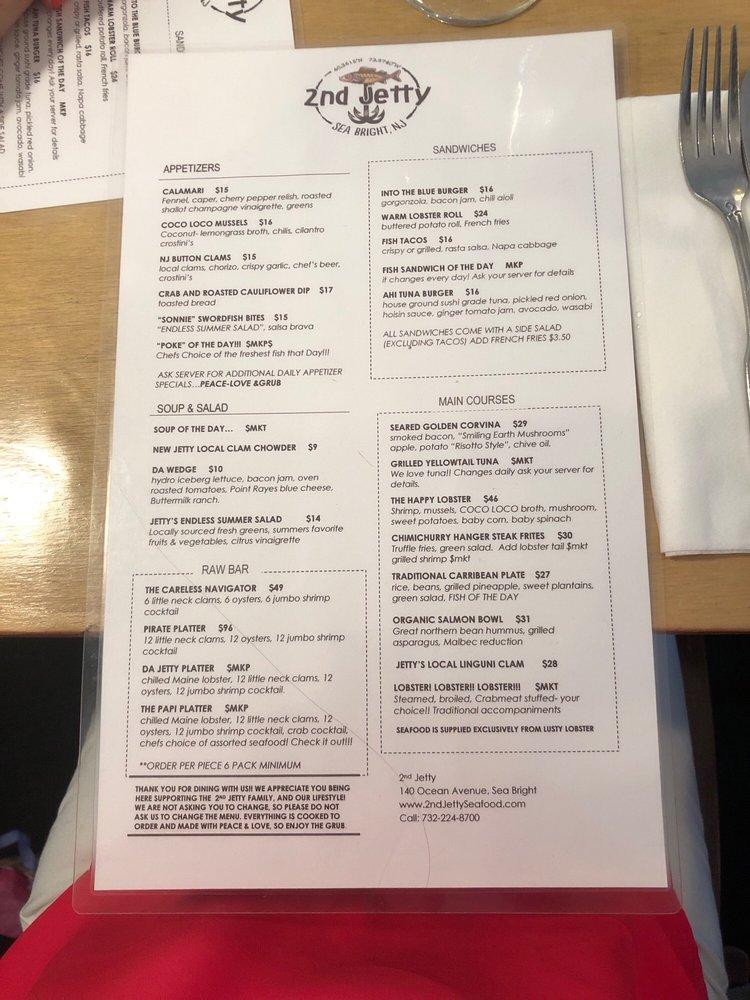 Menu at 2nd Jetty Seafood restaurant, Sea Bright