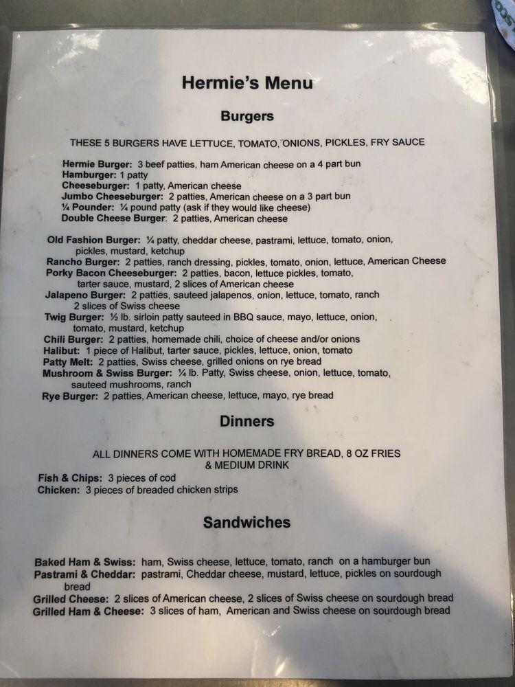 Menu at Hermie's Drive In restaurant, Cedar City