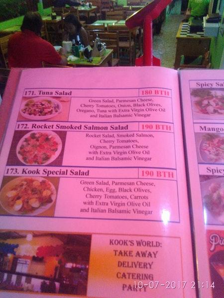 Menu at Kook restaurant, Rawai