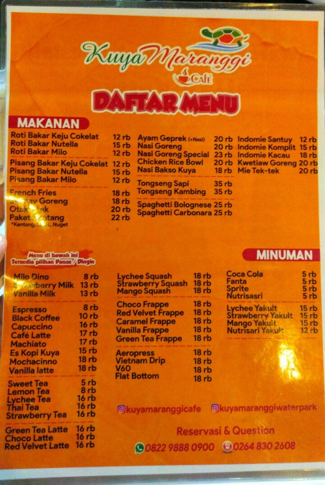 Carta de Kuya Maranggi Cafe, Mulyamekar