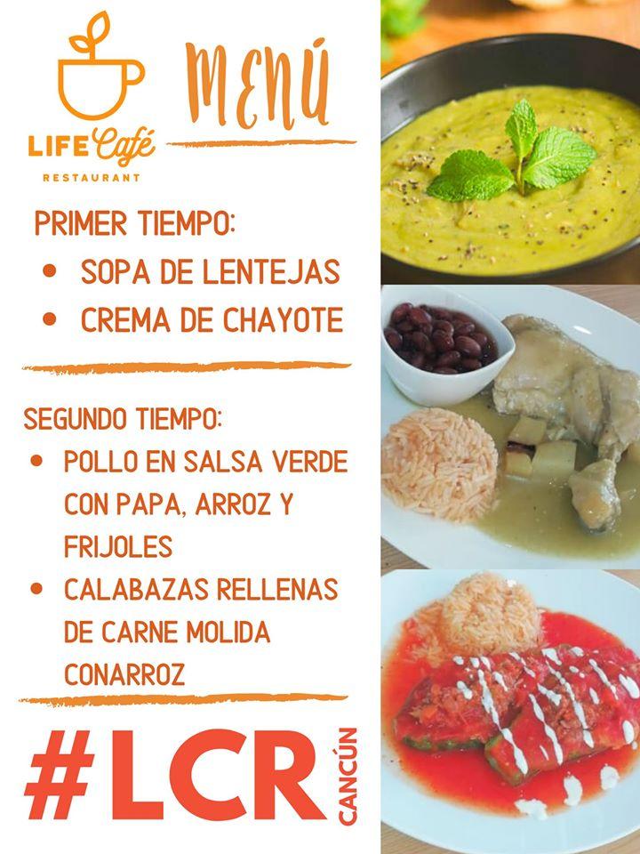 Carta de Life Café Restaurant, Cancún