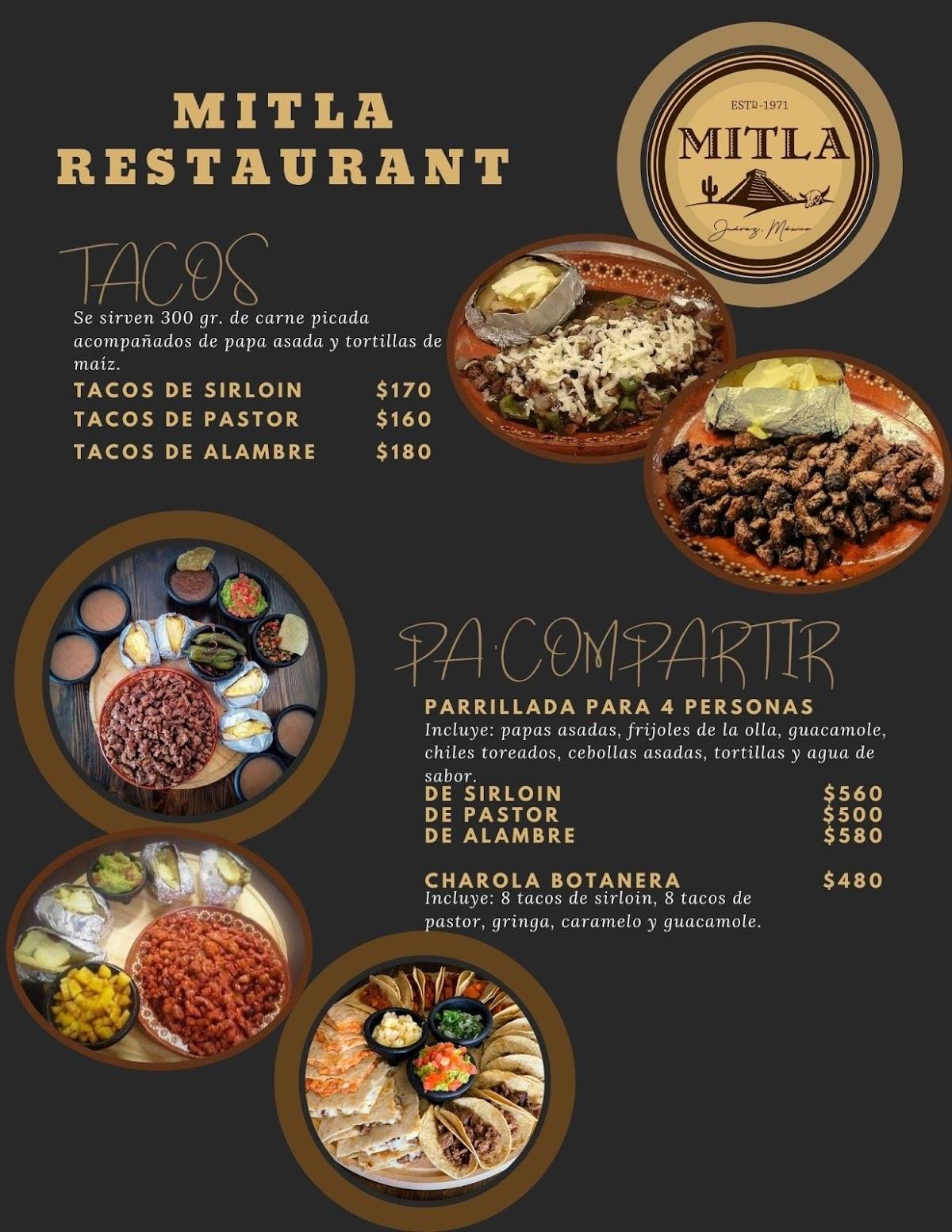 Menu at Mitla restaurant, Ciudad Juarez