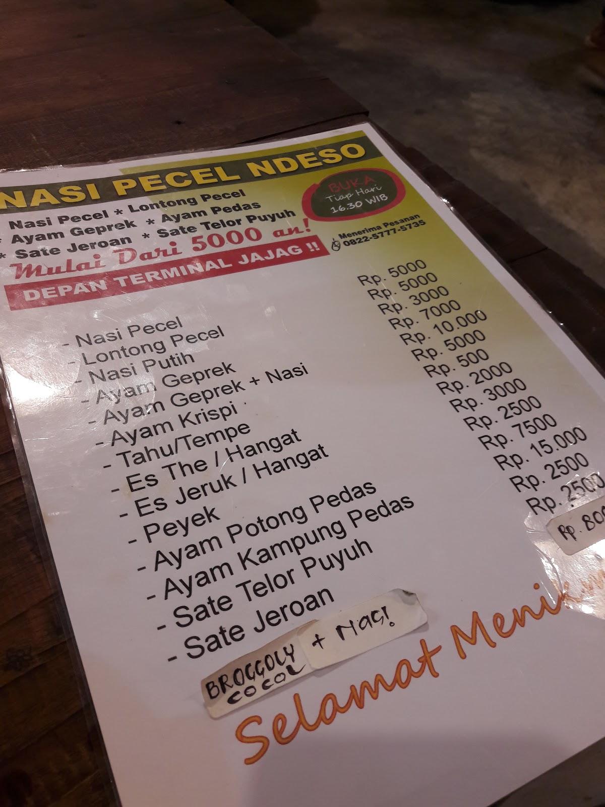 Carta del restaurante Nasi Pecel Ndeso, Jajag