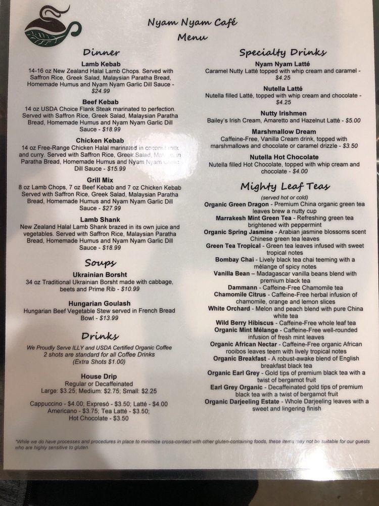 Menu at Nyam Nyam Cafe, Cypress