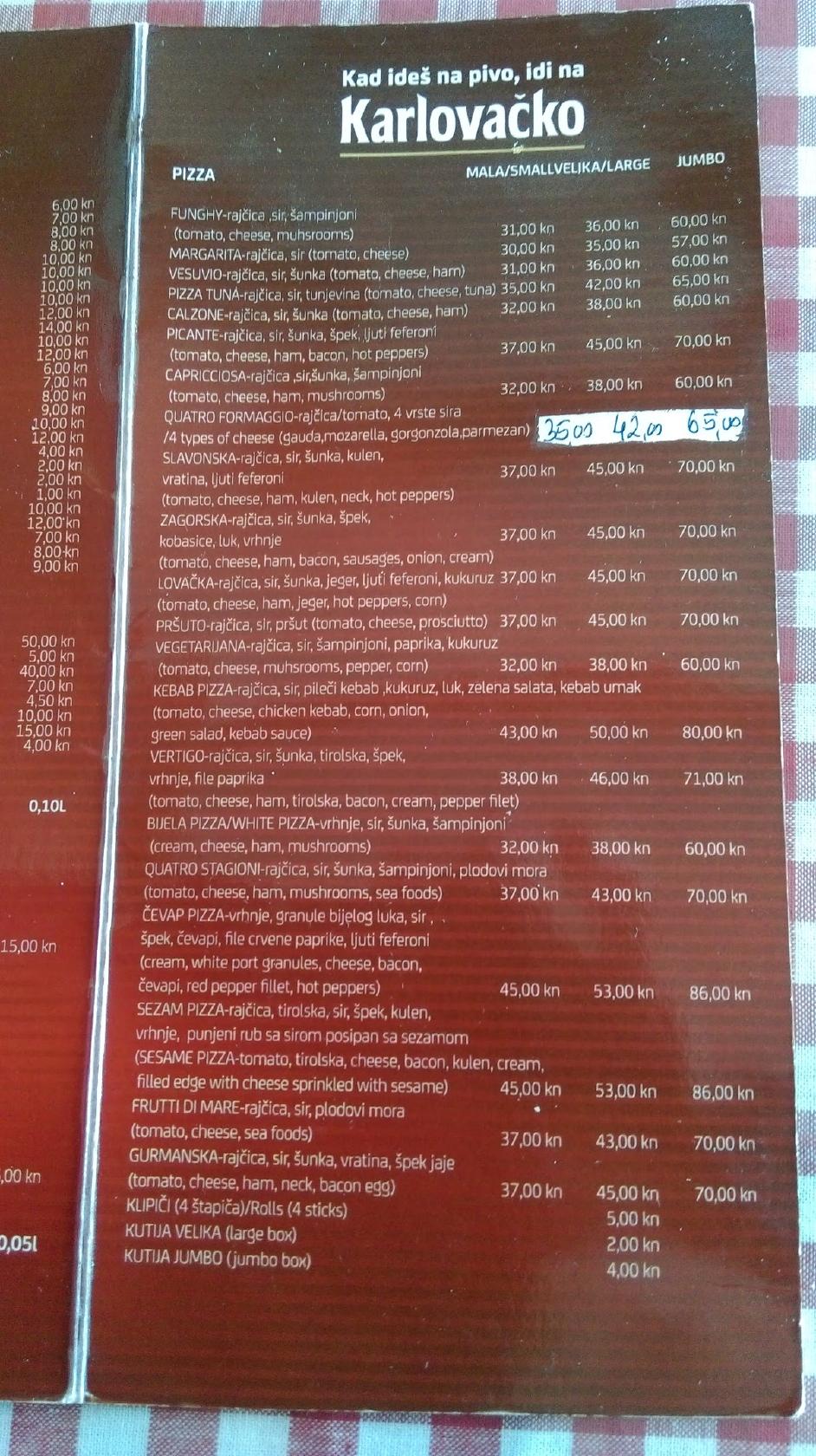 Menu at Restoran "Vertigo" restaurant, Zlatar Bistrica