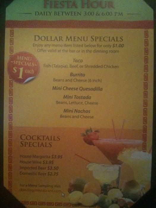 Menu at Don Diego's of Indian Wells pub & bar, Indian Wells