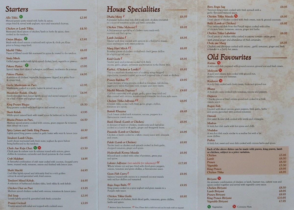 Menu at Char Mausum Indian Restaurant, Morpeth