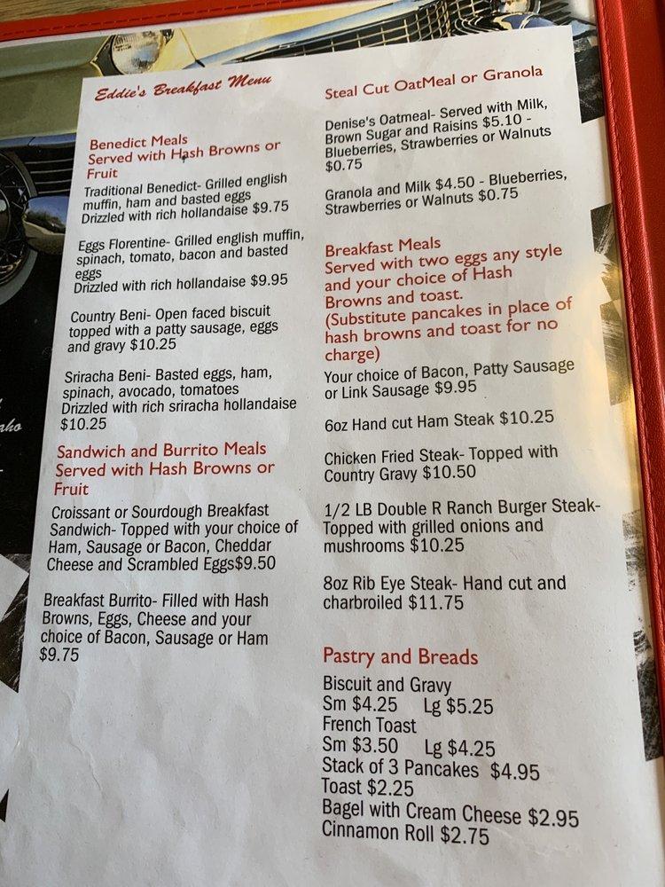 Menu at Eddie's Restaurant, Boise