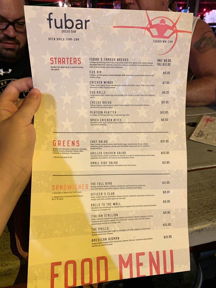 Menu at FUBAR Pizza Bar, Fort Walton Beach