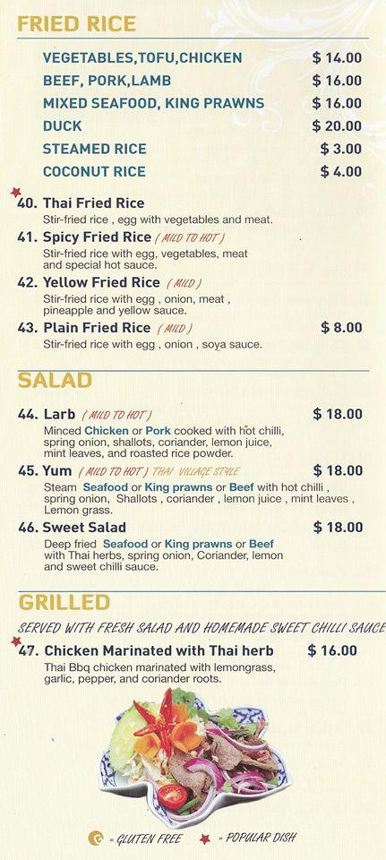 Menu at Little Thai House restaurant, Koroit