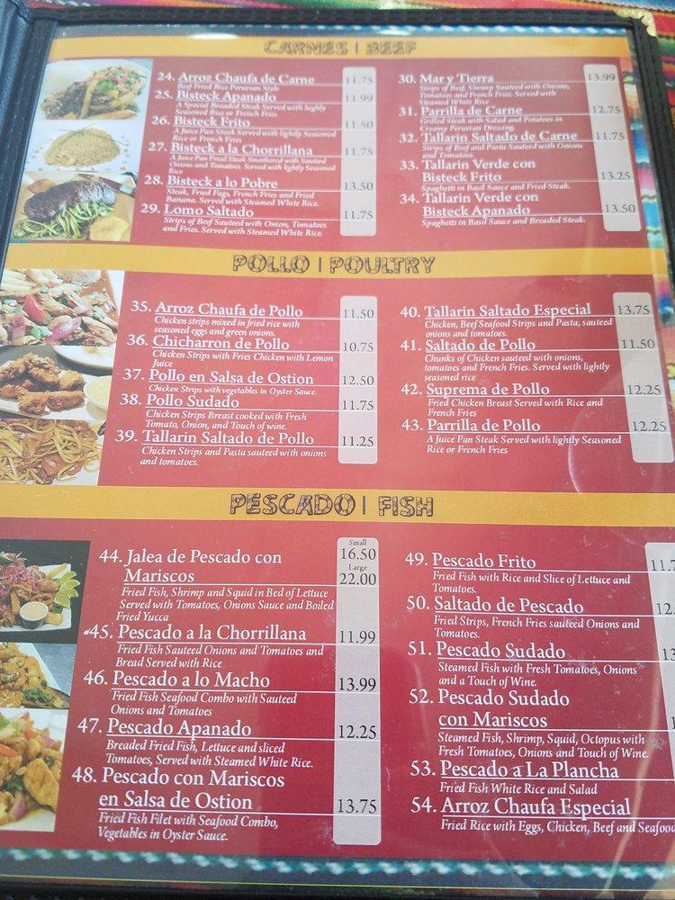 Carta del restaurante Los Andes, South Gate