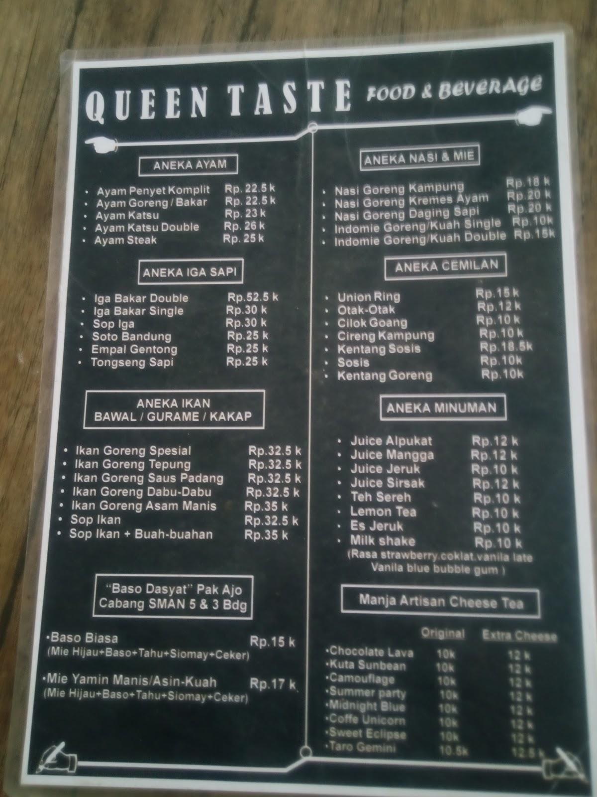 Menu at Queen taste cafe, Bandung
