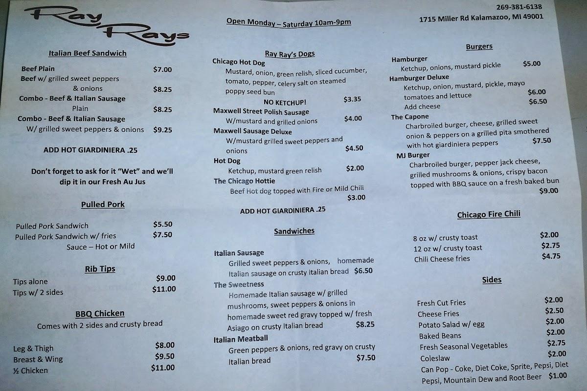Menu at Ray Ray's Italian Beef & Sausage BBQ, Kalamazoo