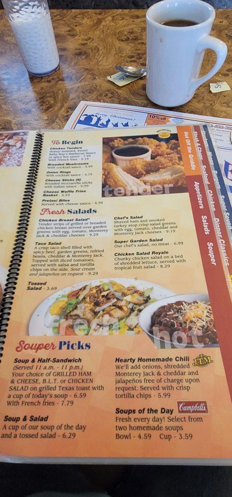 Menu at Sunshine Café restaurant, Seymour
